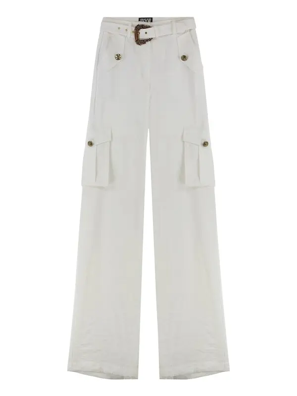 Versace Embellished Cargo Trousers With Waist Belt - White