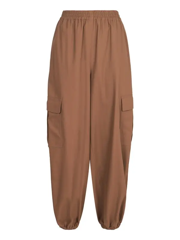 Max Mara Cotton Baggy Cargo Trousers With Elasticated Waistband - Beige