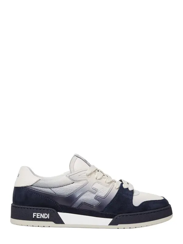 Fendi Grained Leather And Suede Sneakers With Gradient Ff Appliqu - Bianco
