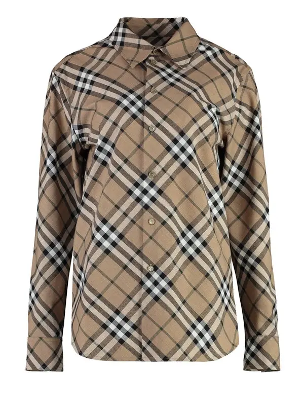 Burberry Checkered Cotton Blend Shirt - Beige