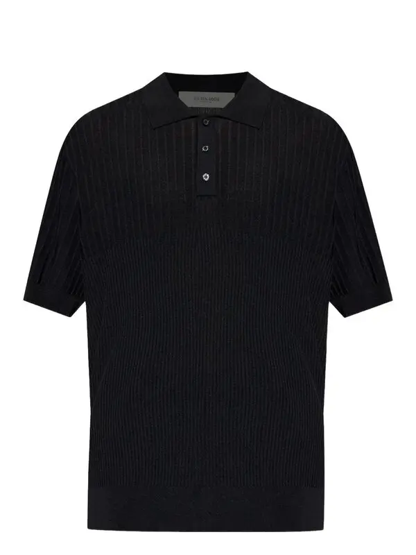 GOLDEN GOOSE Ribbed Polo Shirt With Short Sleeves And Three-button Placket - Nero