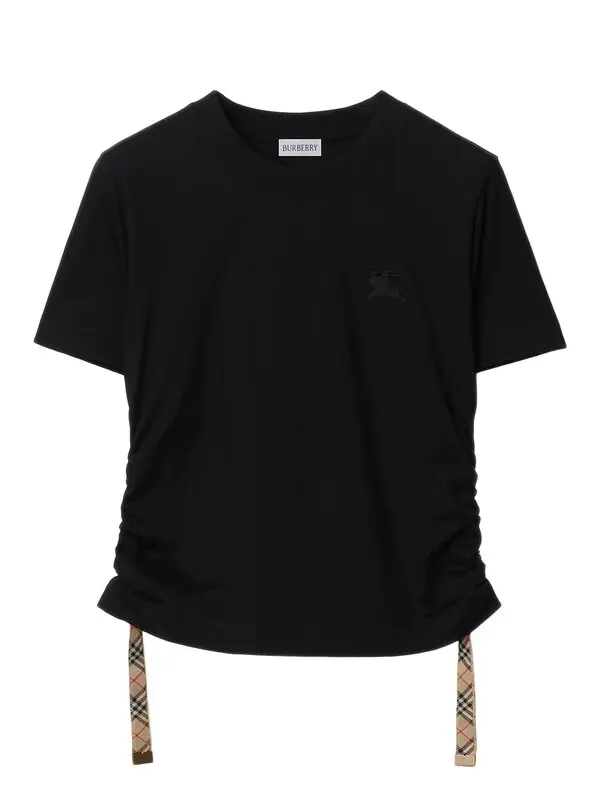 Burberry Cotton T-shirt With Embroidered Equestrian Knight And Drawstring Ruffles - Nero