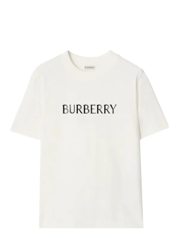 Burberry Ribbed Collar Cotton T-shirt With Logo Print - Bianco