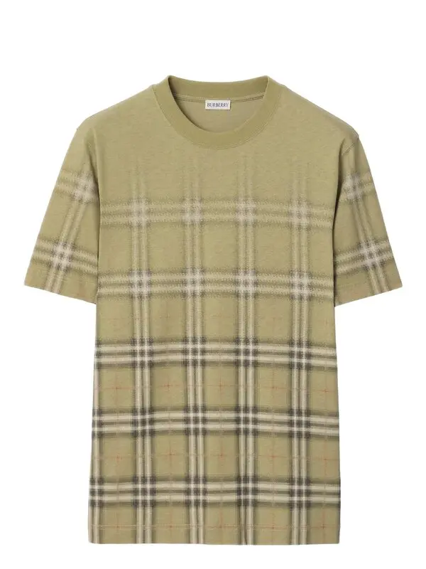 Burberry Faded Check Cotton Polo With Ribbed Collar - Verde
