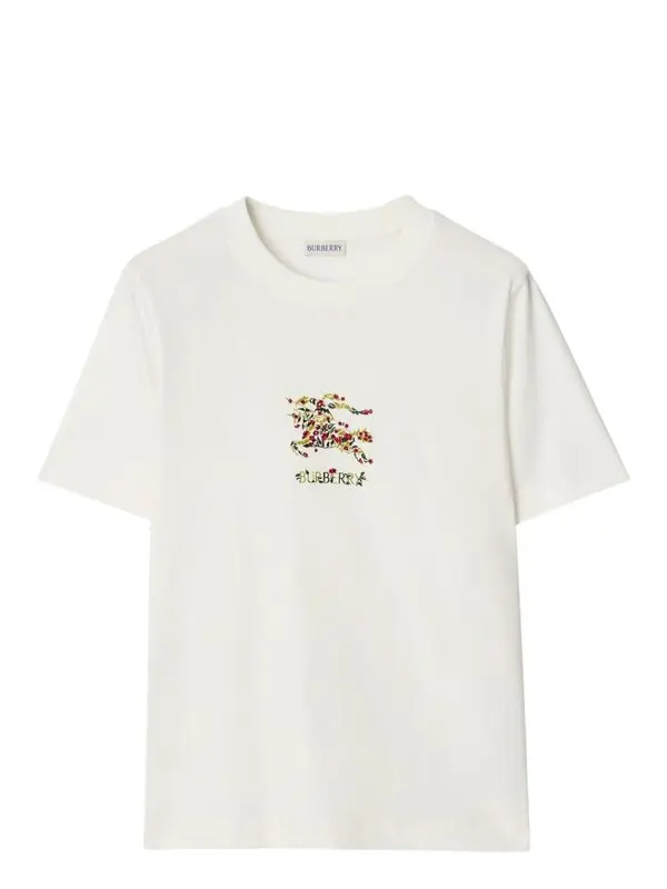 Burberry Rib-knit Neckline T-shirt With Embroidered Equestrian Knight - Bianco