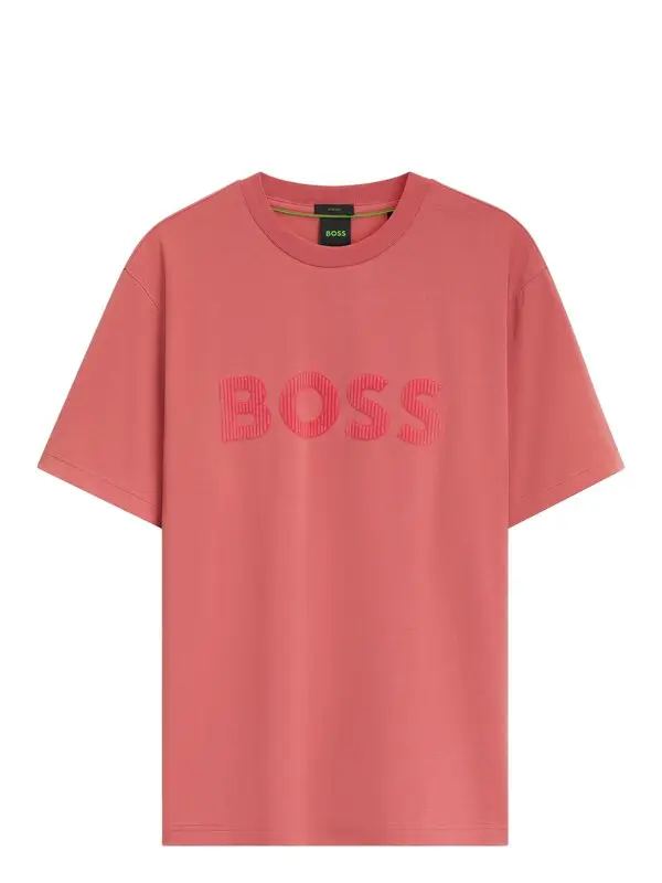BOSS Tonal Flocked-logo T-shirt In Stretch Cotton - Pink