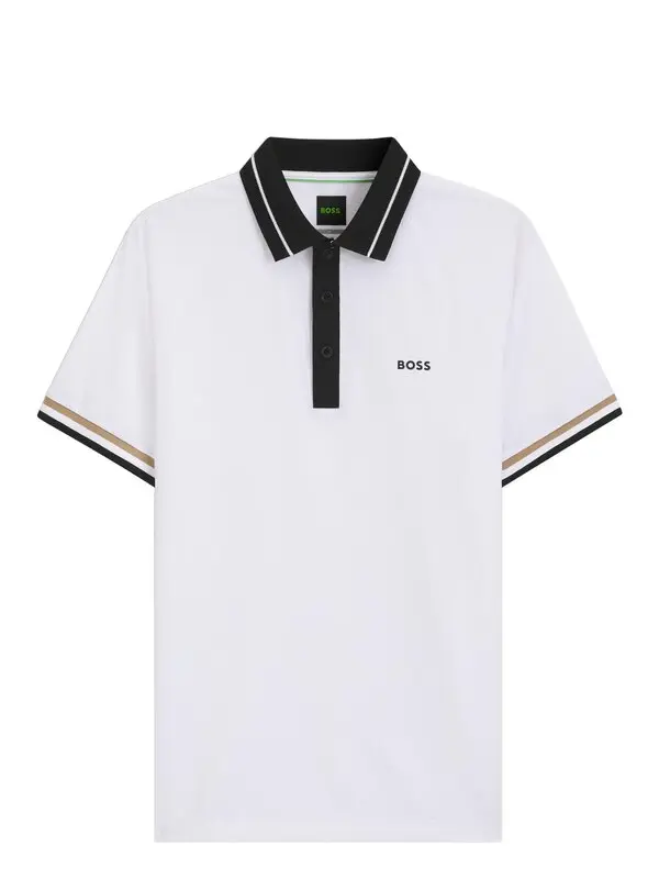 BOSS Active Slim-fit Polo Shirt With Branded Details - White