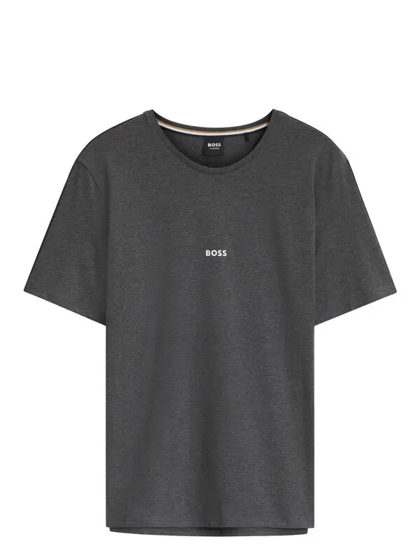 BOSS Stretch-cotton Pajama Top With Signature-stripe Tape - Grey