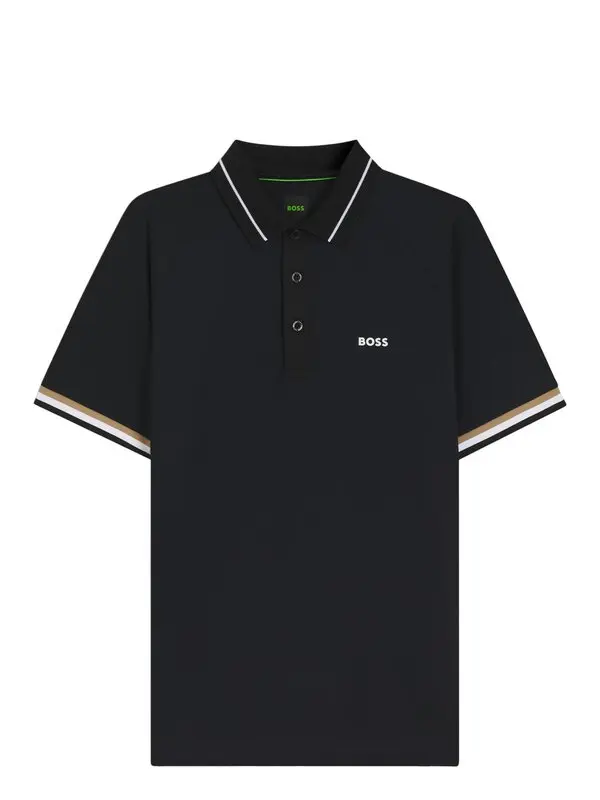 BOSS Active Slim-fit Polo Shirt With Branded Details - Black
