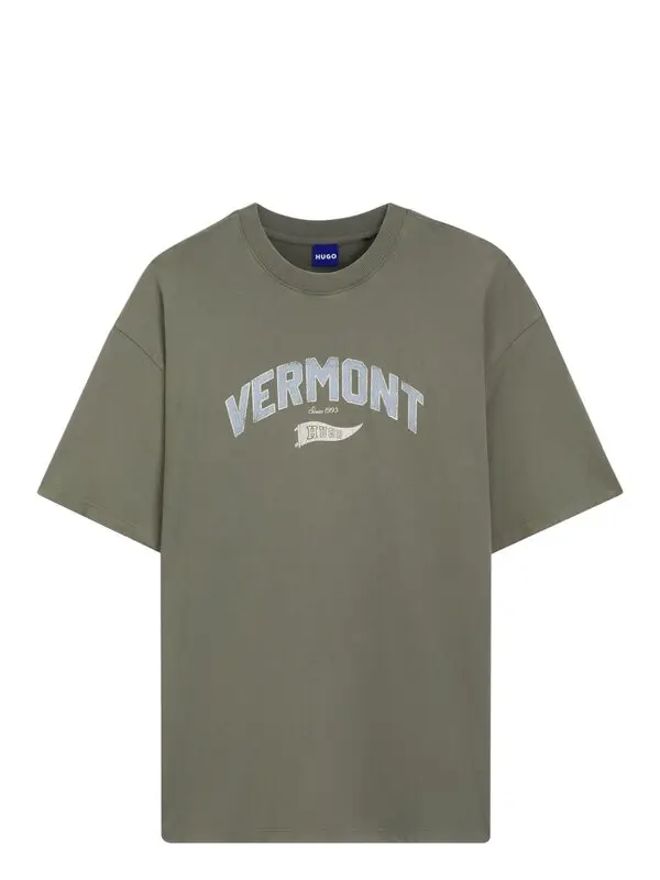 Hugo Oversized Cotton T-shirt With Graphic Print - Light Green