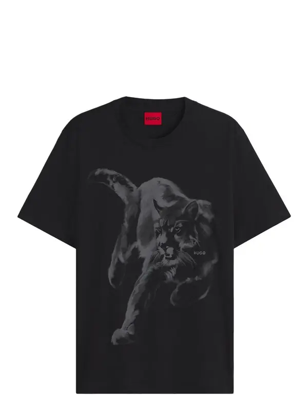 Hugo Cotton-jersey T-shirt With Graphic Print - Black