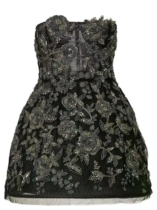Carolina Herrera Strapless Embroidered Mini Dress - Black