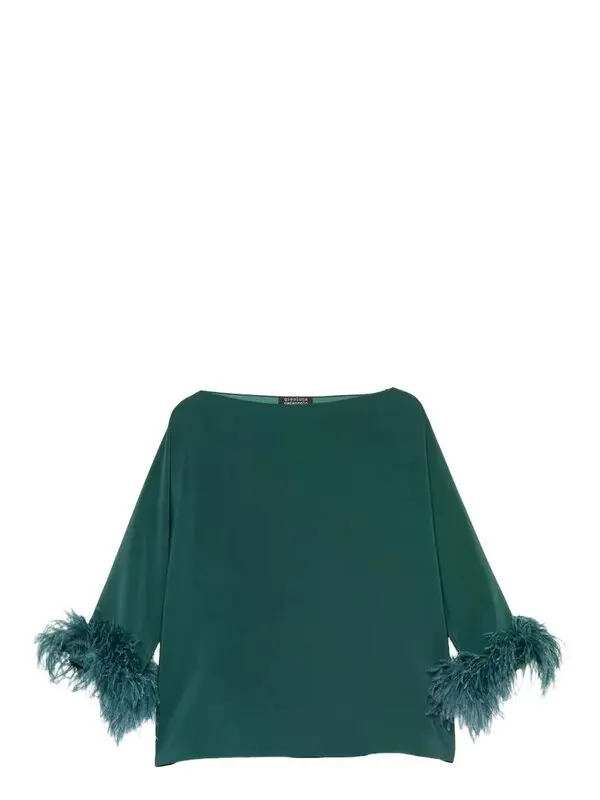 GIANLUCA CAPANNOLO Feather-trimmed Boat Neck Top - Green