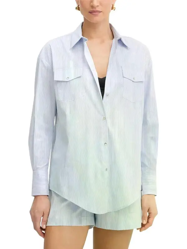 FRACOMINA Striped Long Sleeve Shirt With Flap Pockets - Blue