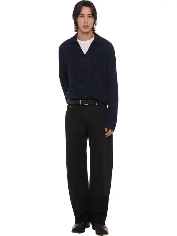 Helmut Lang Distressed Rib Polo - Dark Navy