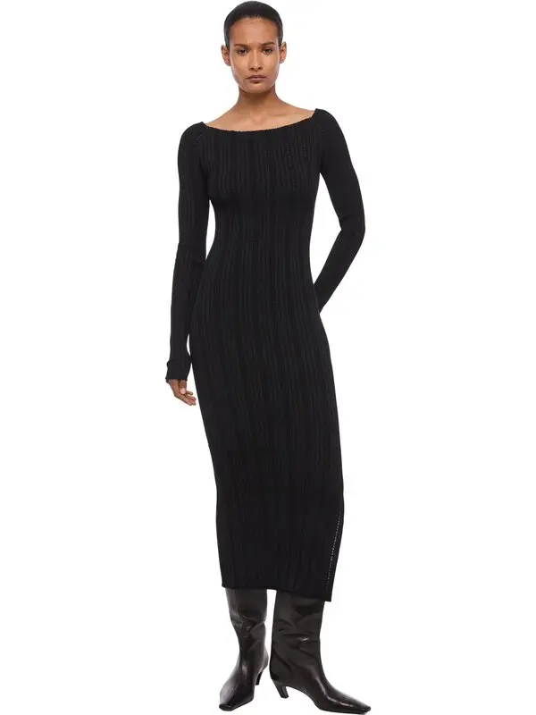 Helmut Lang Open Rib Long Sleeve Dress - Black