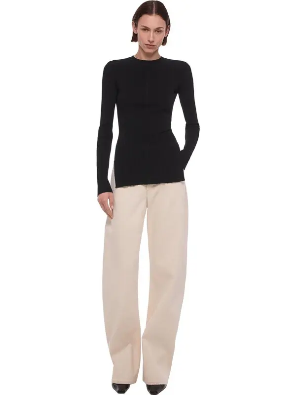Helmut Lang Ribbed Crewneck Sweater With Slit Detailing - Black