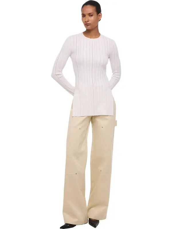 Helmut Lang Ribbed Crewneck Sweater With Slit Detailing - Off White