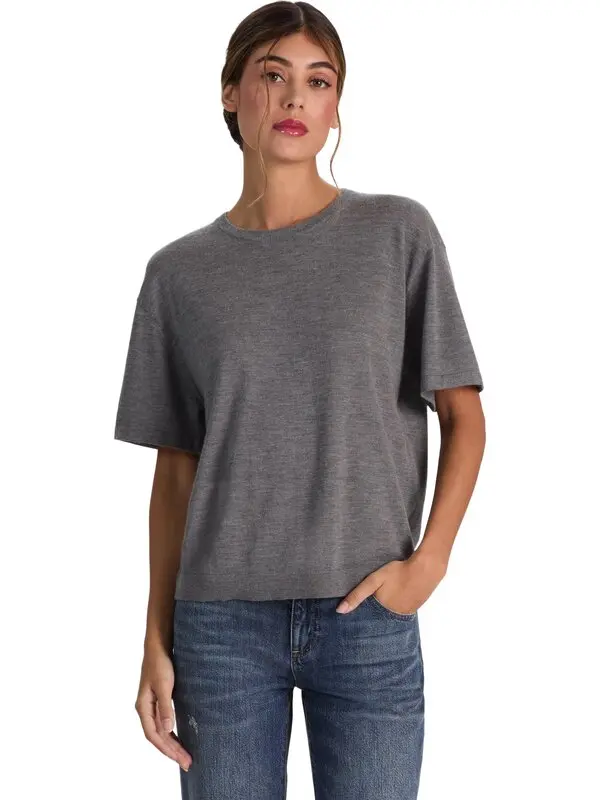 Alice + Olivia Amelie Cashmere Knit Tee - Medium Heather Grey