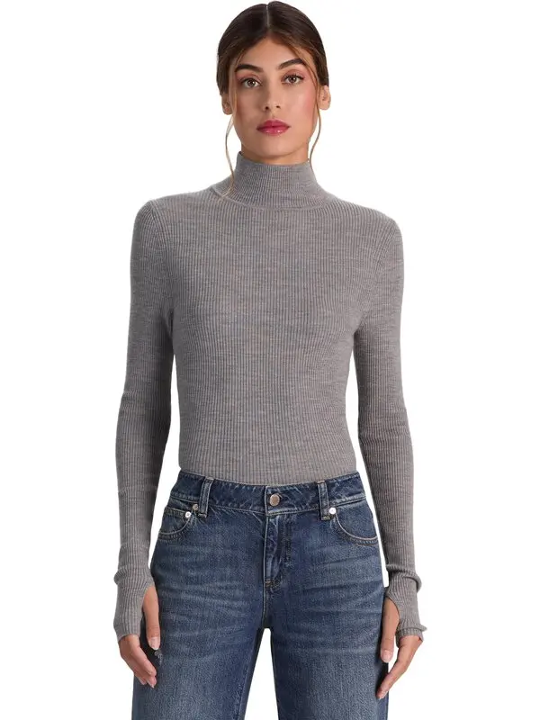 Alice + Olivia Roberta Wool Ribbed Turtleneck - Medium Heather Grey