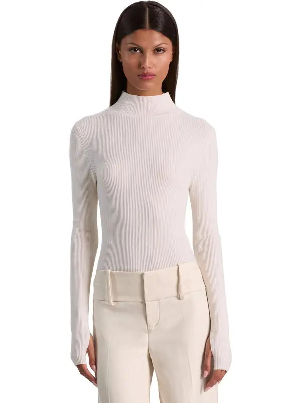 Alice + Olivia Roberta Wool Ribbed Turtleneck - Soft White