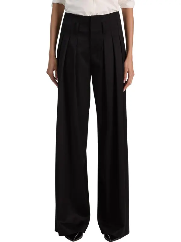 Alice + Olivia Benson Wool Pleated Wide-leg Trousers - Black