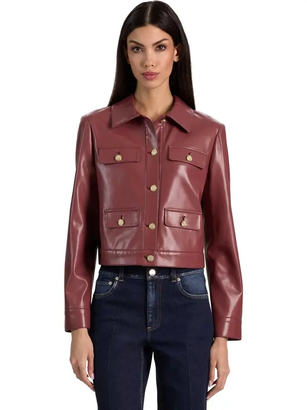 Alice + Olivia Alex Vegan Cropped Jacket - Cognac