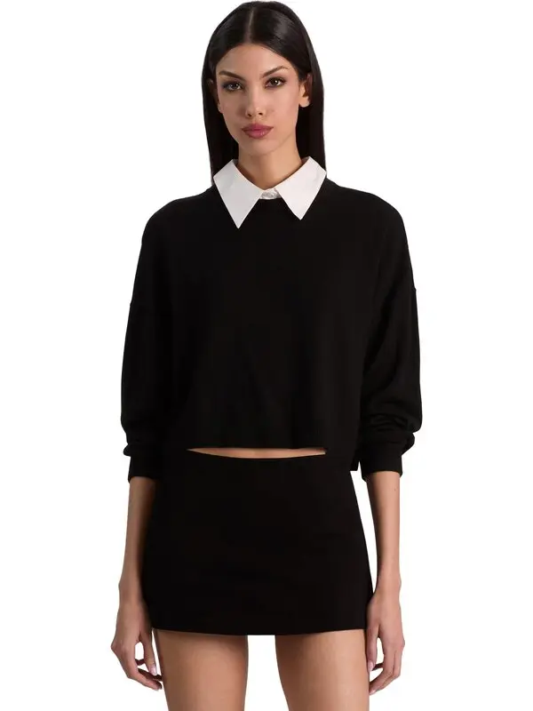 Alice + Olivia Rhett Cropped Merino Wool Pullover With Detachable Collar - Black
