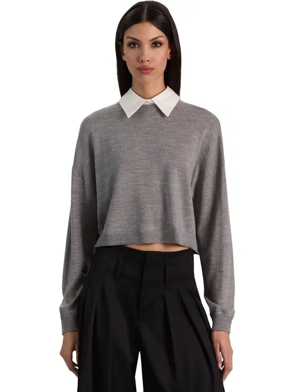 Alice + Olivia Rhett Cropped Merino Wool Pullover With Detachable Collar - Medium Heather Grey