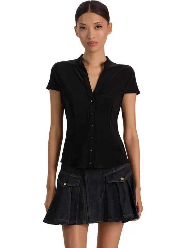 Alice + Olivia Freya Cap Sleeve Top - Black