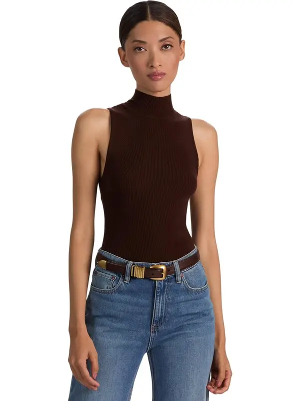 Alice + Olivia Darcey Wool Sleeveless Turtleneck Tank - Dark Chocolate