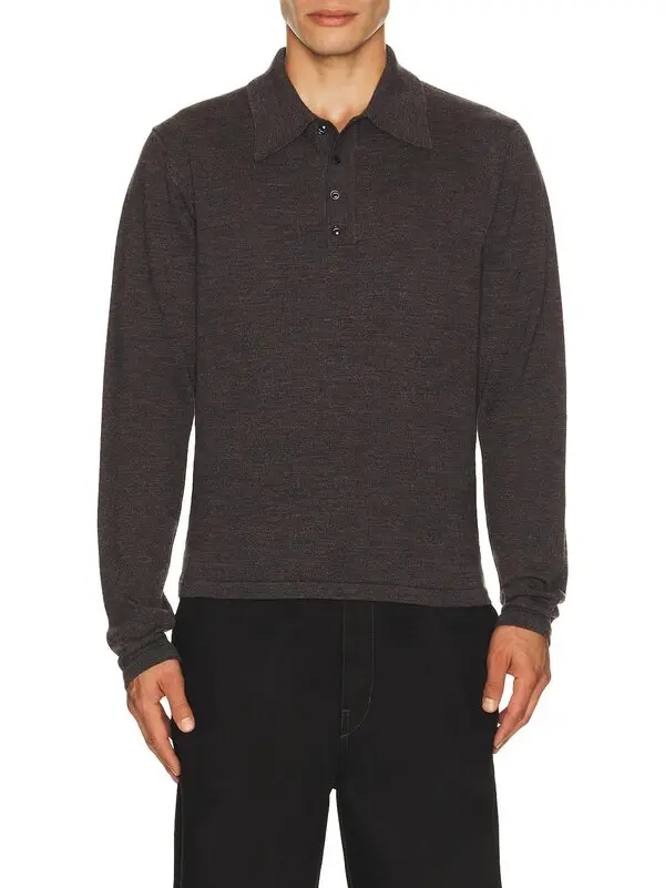 LEMAIRE Long Sleeve Knitted Polo Top In Brown - Ecorce