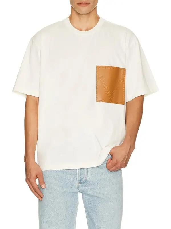 Bottega Veneta Two Ply Cotton Tee Shirt Leather Pocket In Cream - Parchment