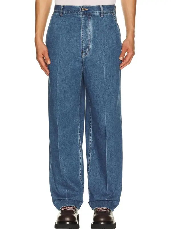 Bottega Veneta Atlantic Blue Denim Wide Leg Trousers - Mid Blue