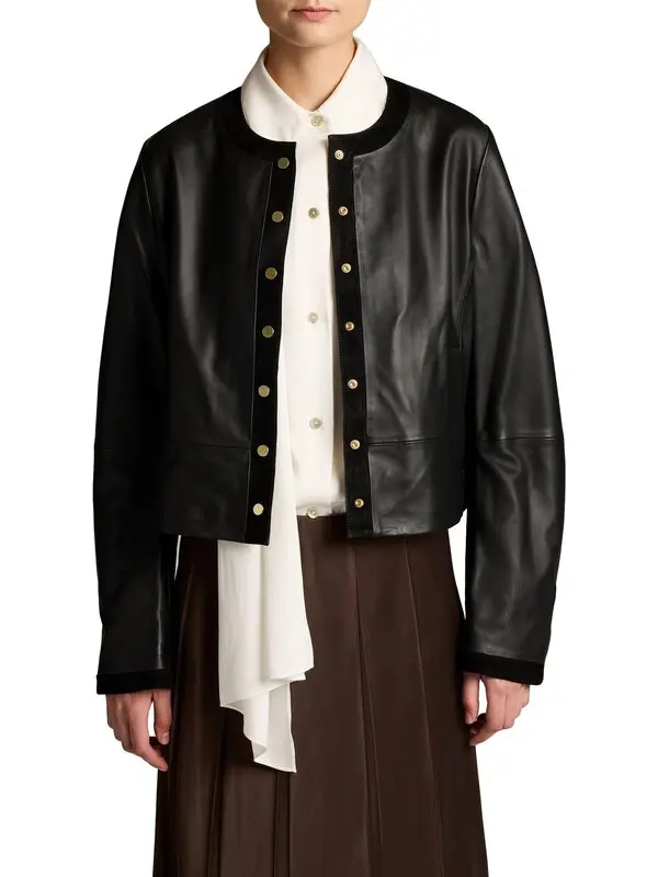 Vince Cropped Suede-trimmed Leather Jacket - Black