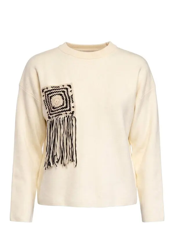 TANTRA SPAIN SL Knit Sweater With Crochet Detail And Pocket - Beige