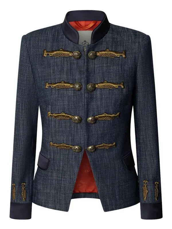 THE EXTREME COLLECTION Embroidered Cotton Blazer - Blue/gold