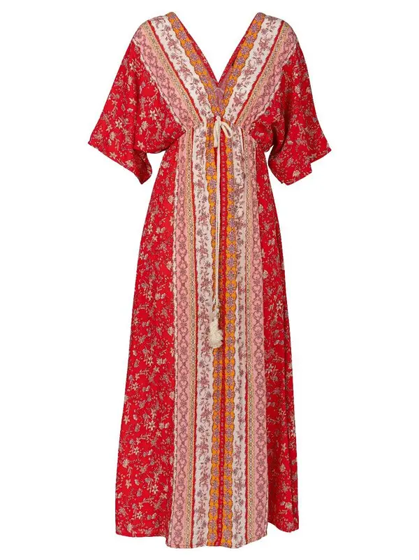 TANTRA SPAIN SL Printed Maxi Dress With V-neck And Drawstring Waist - Red