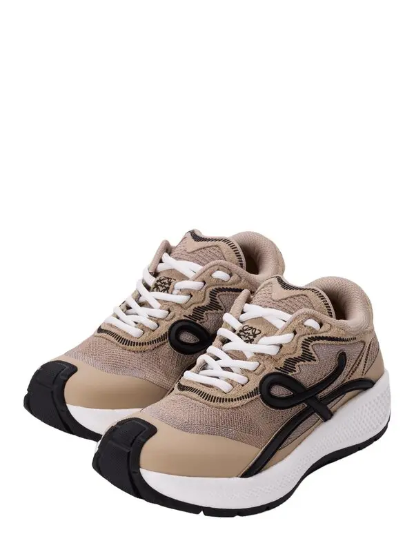 Loewe Pogo Sneaker In Technical Knit And Suede - Beige/black/white