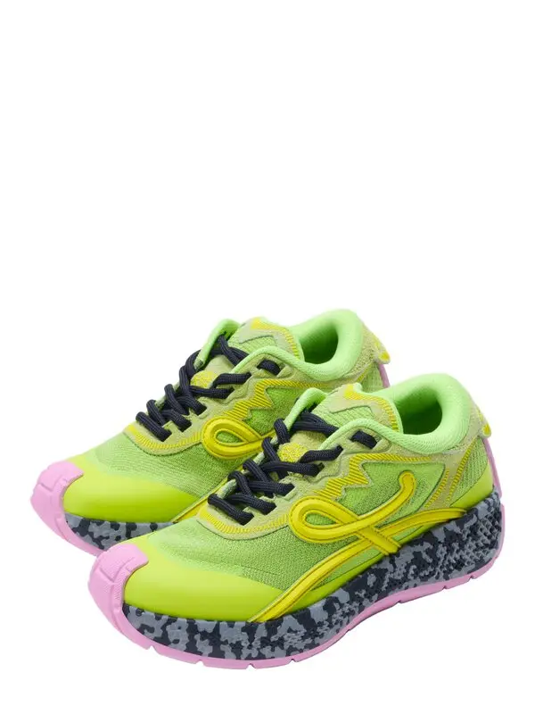 Loewe Pogo Sneaker In Technical Knit And Suede - Green/yellow/black