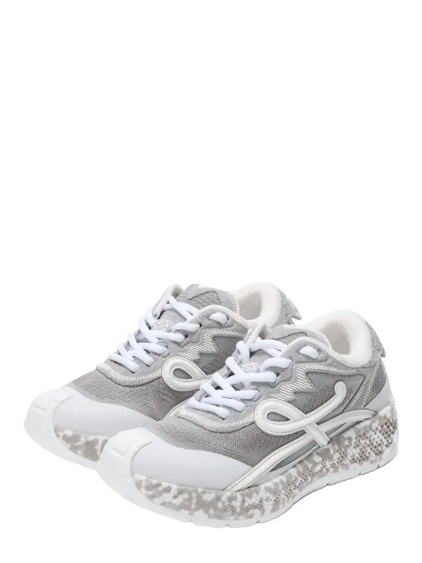 Loewe Pogo Sneaker In Technical Knit And Suede - Light Grey/white/white