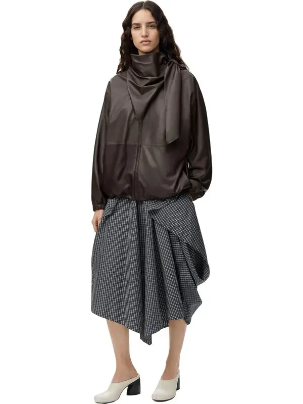 Loewe Leather Scarf Collar Jacket - Dark Brown
