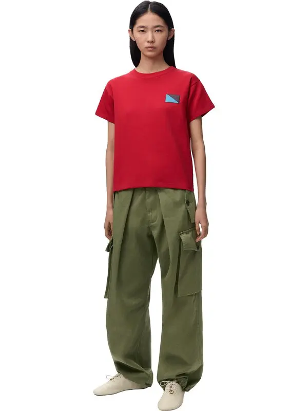 Loewe Cotton Blend T-shirt With Leather Flamenco Knot Detail - Red