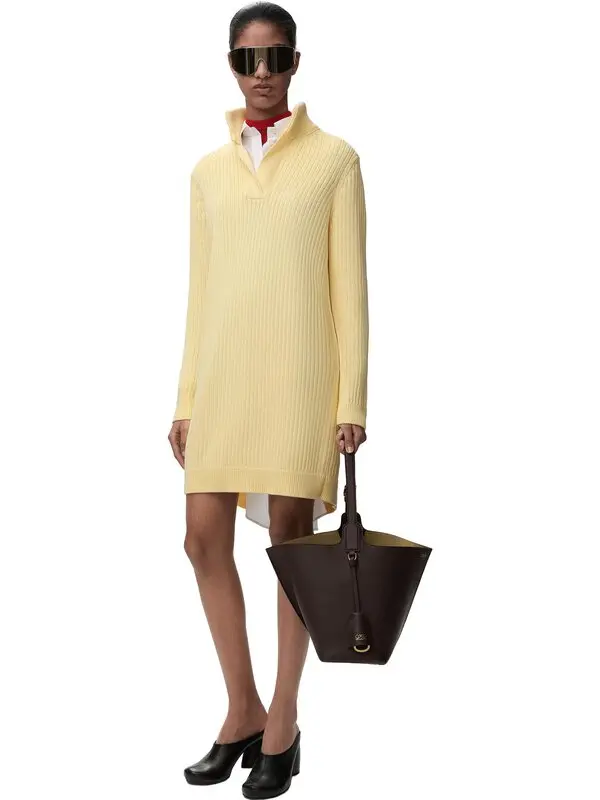 Loewe Bi-material Knit And Poplin Dress - Light Yellow