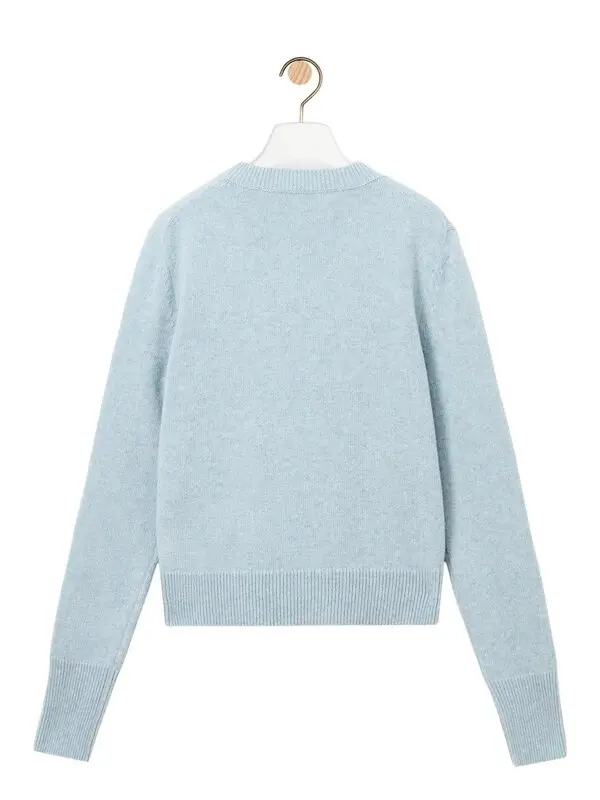 Loewe Sweater In Medium-weight Wool With Embroidered Double - Light Blue