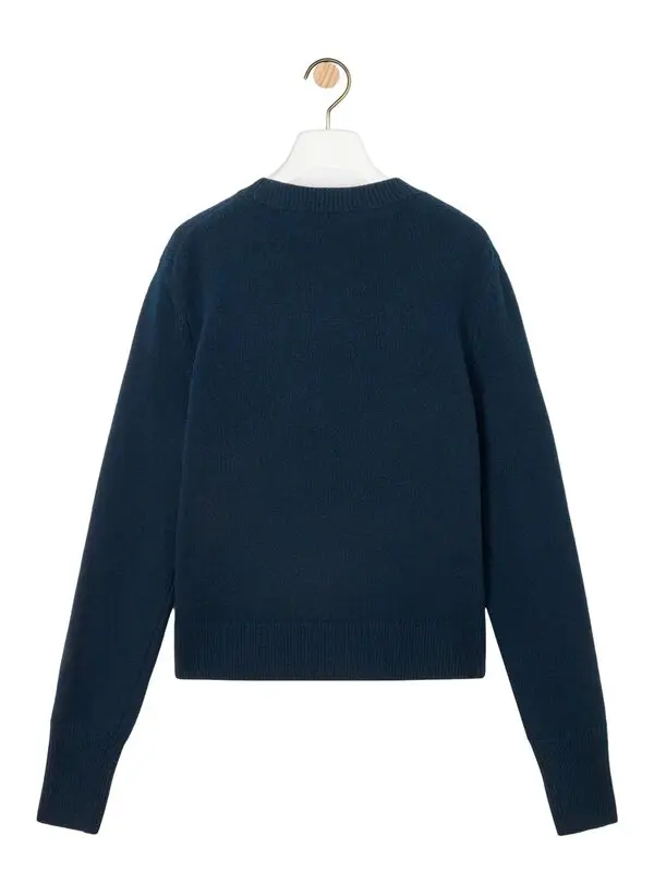 Loewe Sweater In Medium-weight Wool With Embroidered Double - Navy Blue