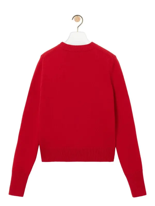 Loewe Sweater In Medium-weight Wool With Embroidered Double - Red