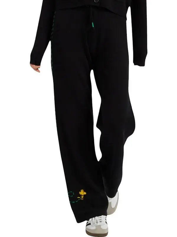 Chinti & Parker Wool-cashmere Peanuts Stripe Wide Leg Track Pants - Black