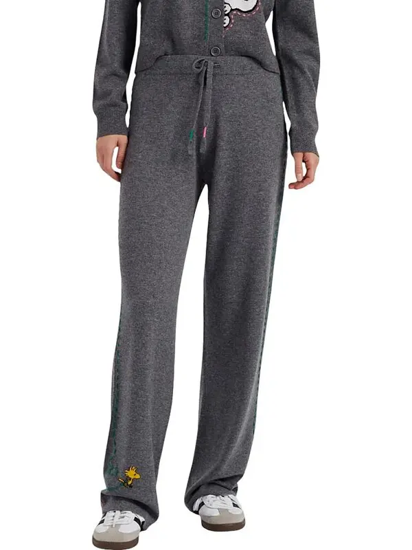 Chinti & Parker Wool-cashmere Peanuts Stripe Wide Leg Track Pants - Grey