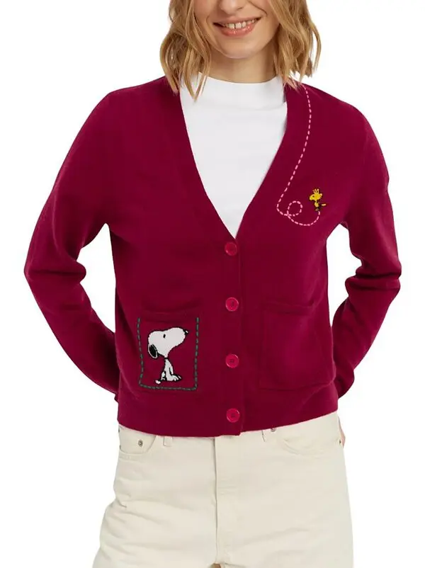 Chinti & Parker Wool-cashmere Snoopy Pocket Cardigan - Cherry